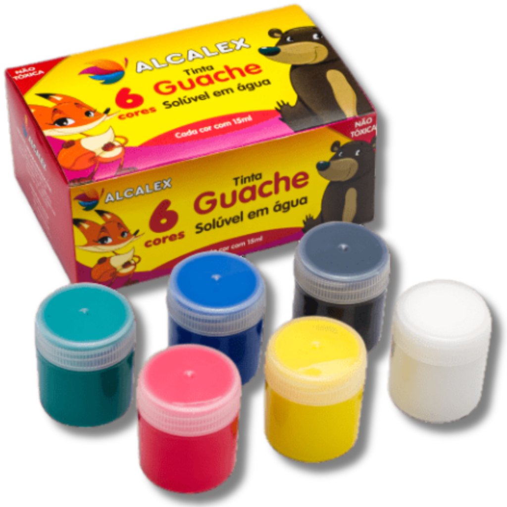 tinta guache 15 ml caixa com 6 cores alcalex tinta infantil artesanato ...