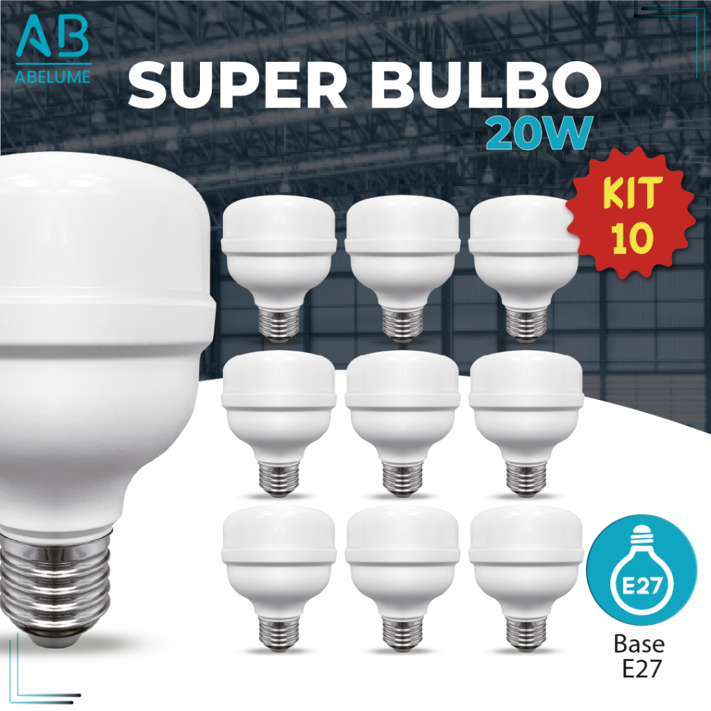 Kit 10 Super Bulbo Lâmpadas Led 20w E27 Alta Potência Luz Branca 6500k ...