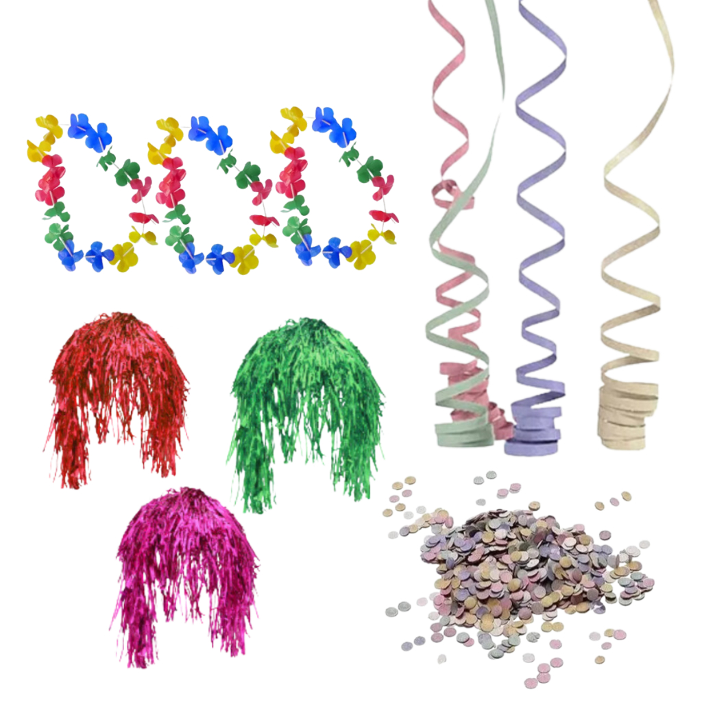 Kit Carnaval Festa 3 Colares + 3 Pacotes de Confetes + 30 Rolos de ...