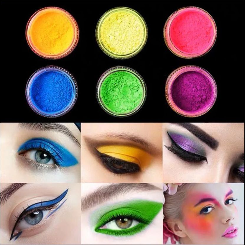 Kit 6 Pó Neon Maquiagem Arte Unha Colorido Carnaval Fluorescente Luz ...