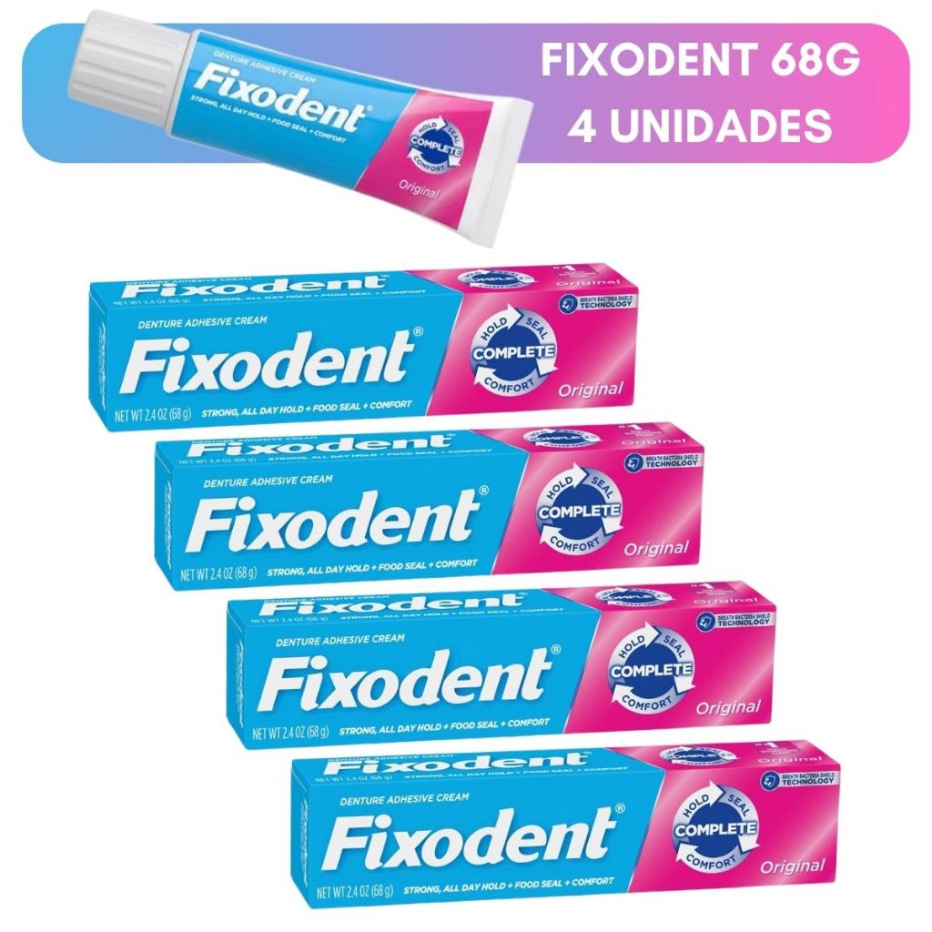 Kit 4 Fixodent Original 68g Creme Dental Fixador De Dentadura Prótese ...