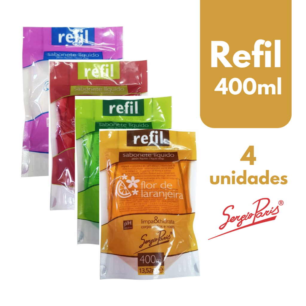 KIT 4 UNIDADES Refil para Sabonete Líquido 400ml - Sergio Paris ...