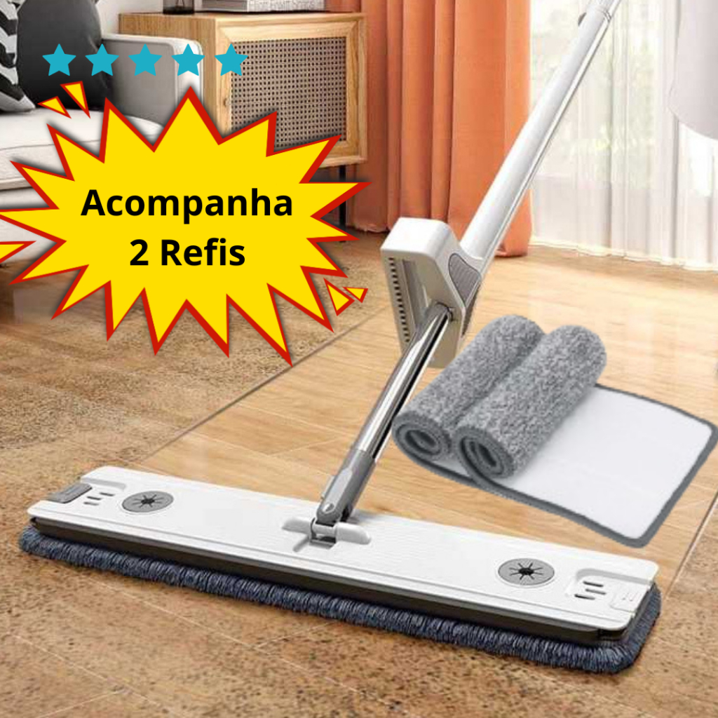 PROMOÇÃO Rodo Flat Mop Com 2 Refis, Esfregão Rodo Mágico 360º Com Balde ...