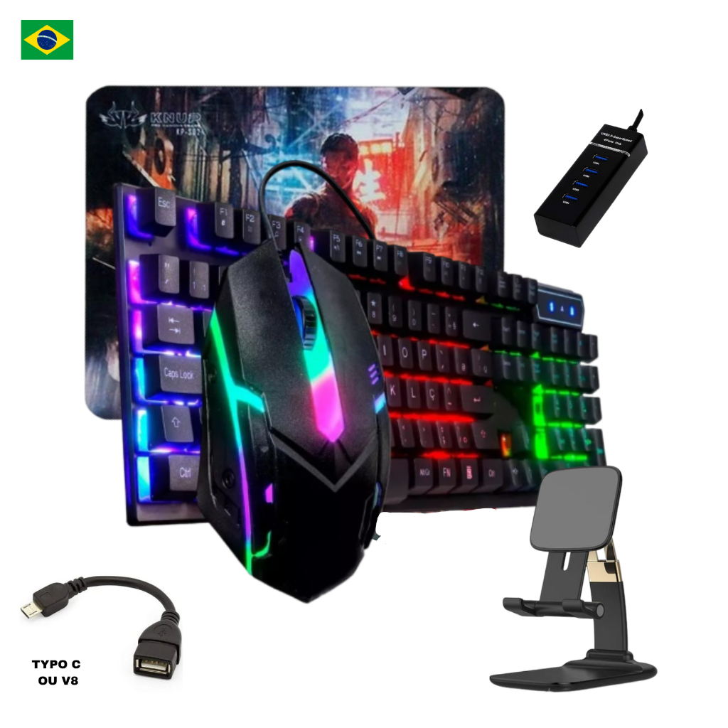 Kit Mobilador Gamer 6 in 1 Completo Com Teclado Gamer com Led RGB+ ...