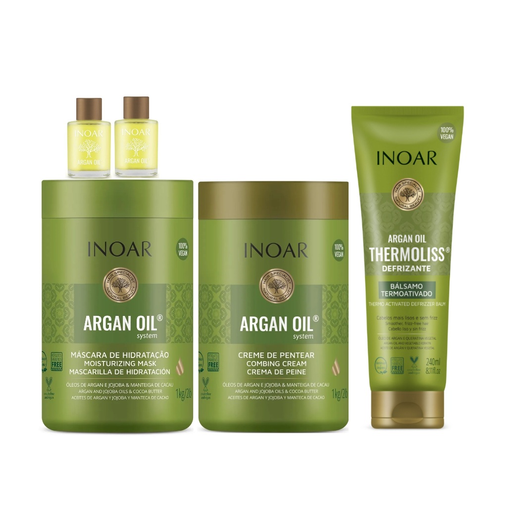 Inoar Argan Oil System Masc 1kg + Cr. de Pentear 1kg + Thermoliss 240g ...