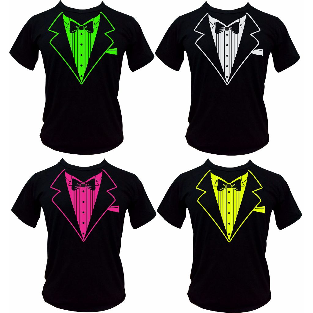 Camiseta 100% Algodão estampa fantasia Terno Smoking festa neon para ...