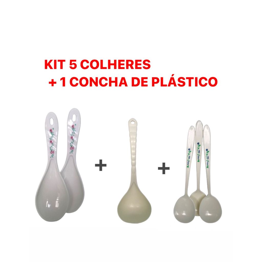 Jogo Kit com 5 Colheres + 1 Concha de Plástico Peças de Colheres Talher ...