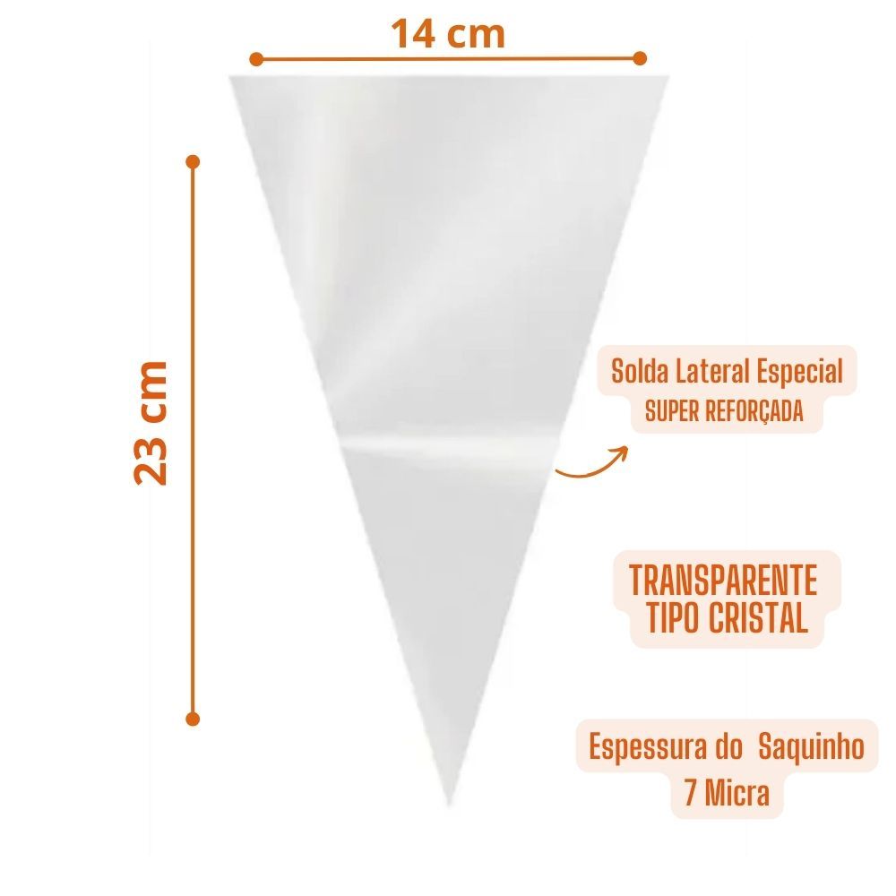 Saco Cone Transparente 14x23 com 100un Saquinho Cristal Doces Trufado Confeito Festa Embalagem ...