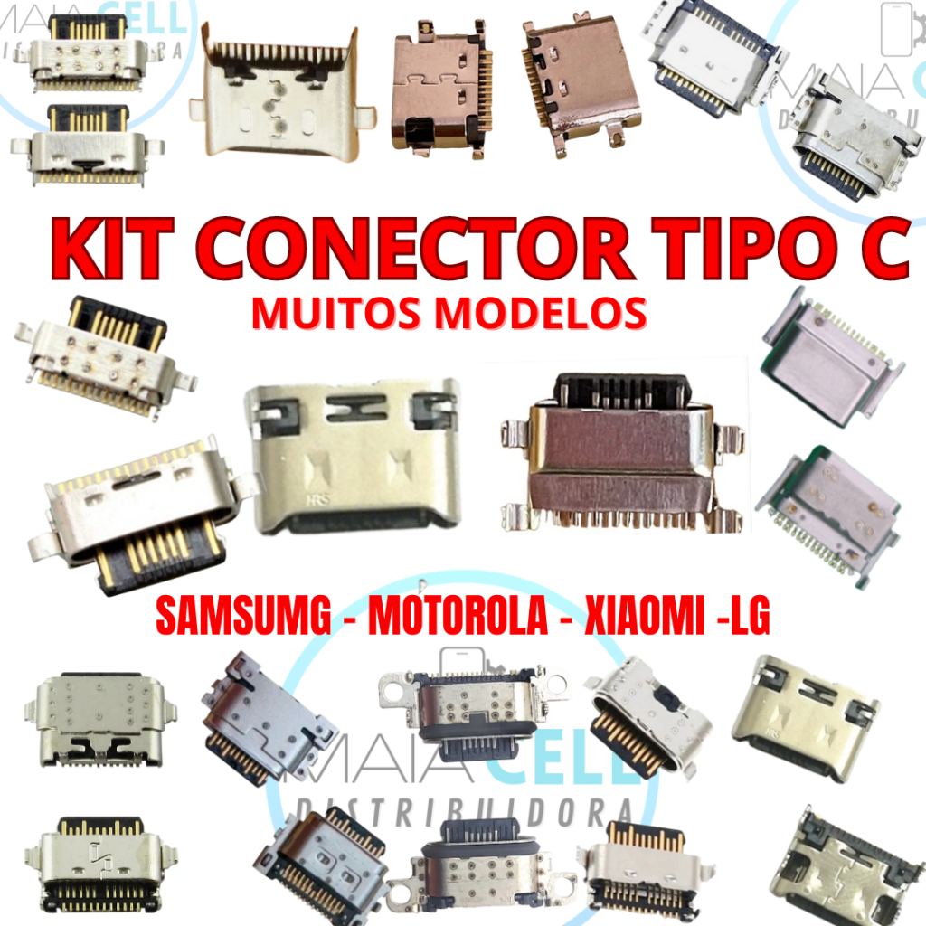 kit até 100 peças conector de carga tipo C manutenção celulares tipo C ...