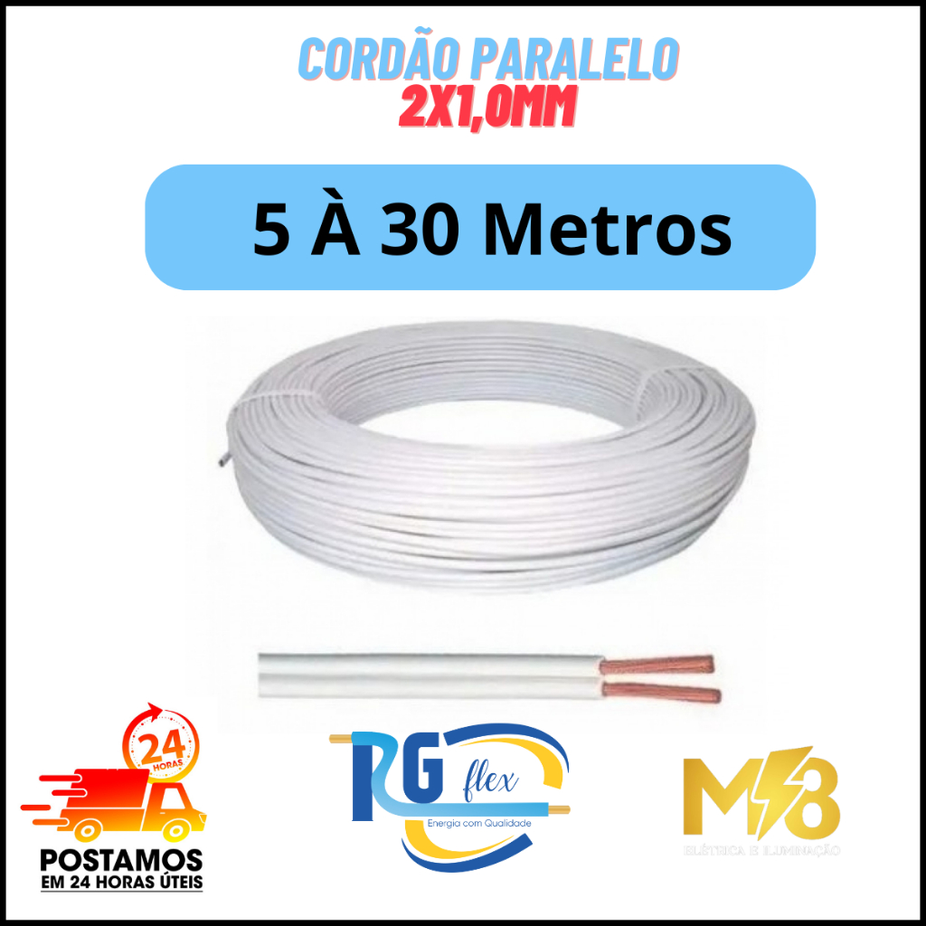 CABO FIO CORDAO PARALELO 2X1,00MM BRANCO 5 Metros 10 metro 15 metro ...
