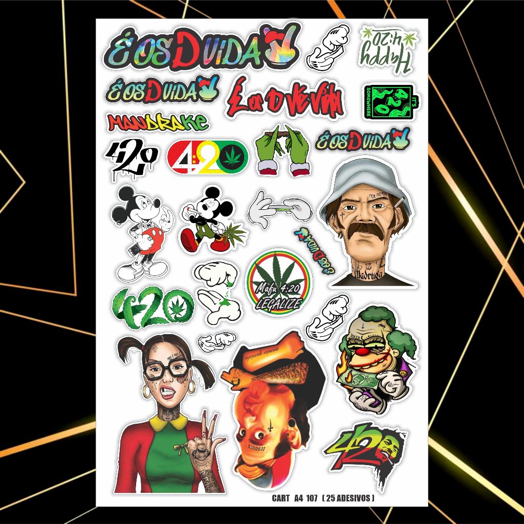 CARTELA DE ADESIVO 107 CONTENDO 25 SUPER ADESIVOS 4:20 59D 244, GRAU ...