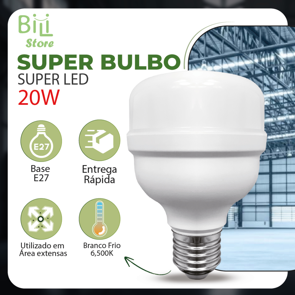 Super Bulbo Lâmpada Led 20w E27 Alta Potência Luz Branca 6500k Bivolt 110V~220V | Shopee Brasil
