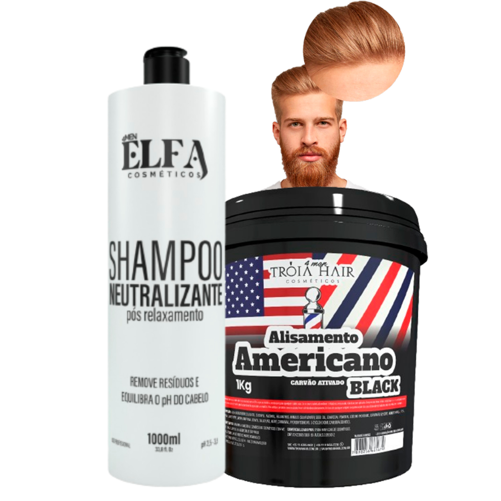 Kit Alisamento Americano Black 1Kg + Shampoo Neutralizante Elfa For Man ...