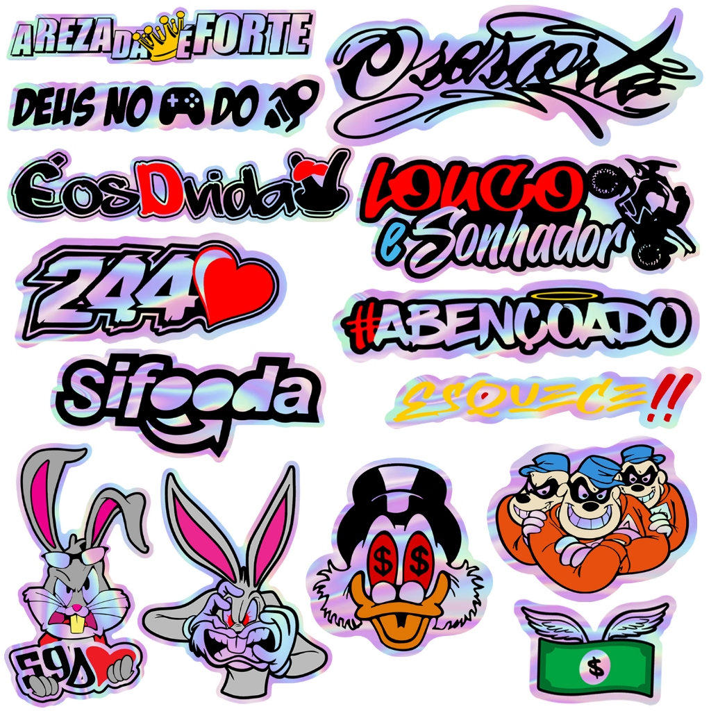 Kit 14 Adesivos Holografico Cartela Pernalonga 244 Osascorte Sonhador Moto Carro Capacete ...