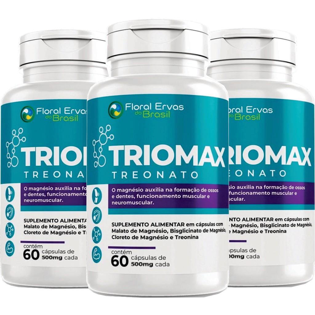 Triomax 180 Cápsulas 500 mg Magnésio Dimalato Cloreto PA Quelato ...