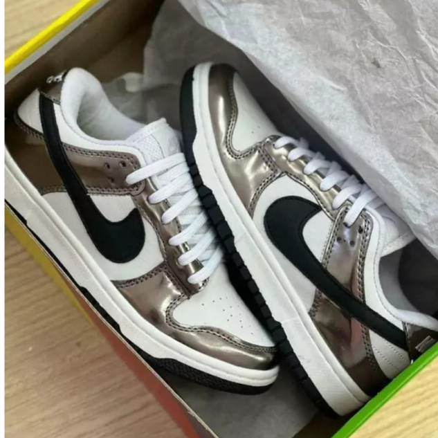 Tênis Dunk Low prata metálico e preto casual feminino e masculino ...