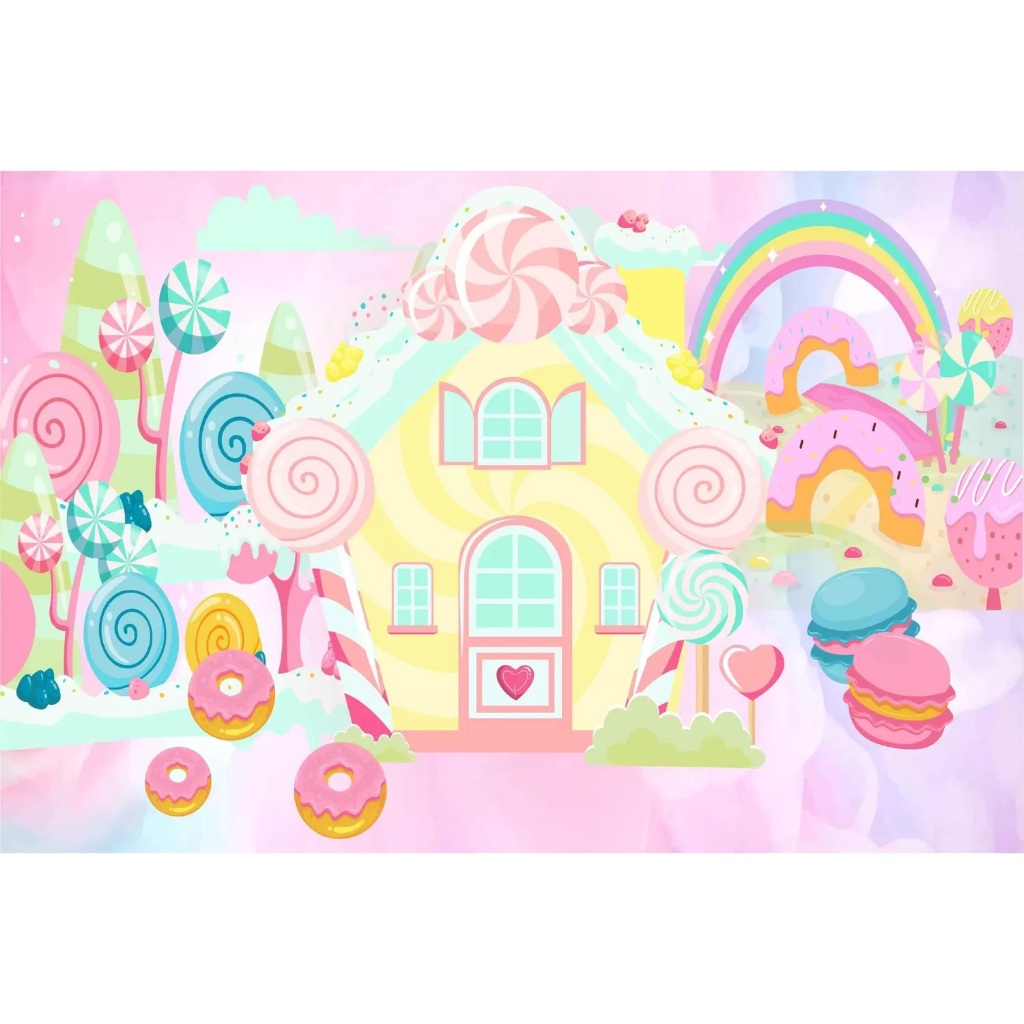 Painel mundo doce em lona festa decoração | Shopee Brasil