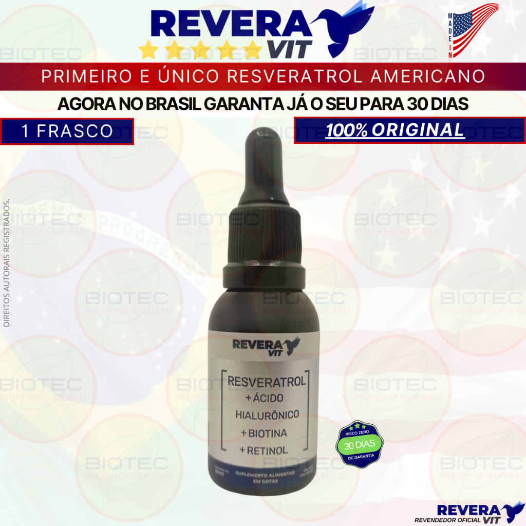 Reveravit Americano Original Resveratrol Ácido Hialurônico Verisol 1un ...