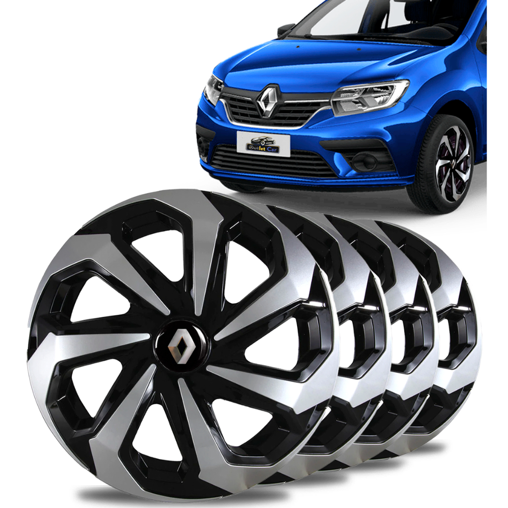 Jogo 4 Calota Aro 14 Black Silver Renault Sandero Logan Clio | Shopee Brasil