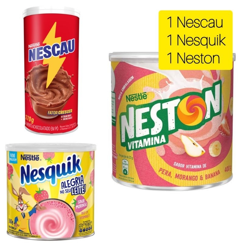 Kit Nescau Tradicional + Nesquik Morango + Neston Vitamina | Shopee Brasil
