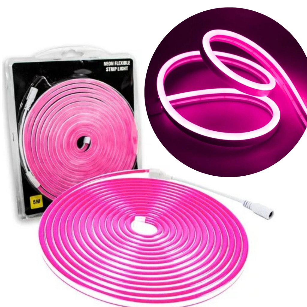 Kit Fita Neon Led 5m 12v Corte 2,5cm Flexivel Cor Da Luz Rosa + Fonte ...
