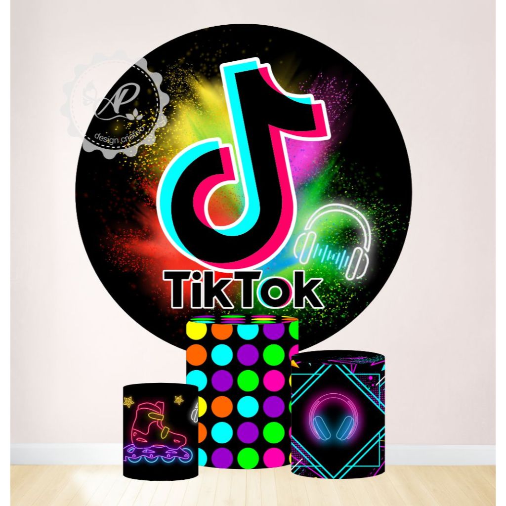 Kit Painel Redondo 1,50 + Capas Cilindro Tecido Sublimado Tik Tok ...