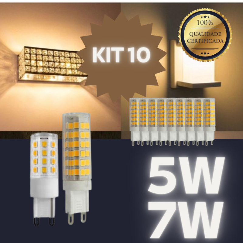 Kit 10 Lâmpada Led 7W 5W G9 Halopin 110V / 220V | Branco Quente 2400K (Amarelo) / Branco Frio ...