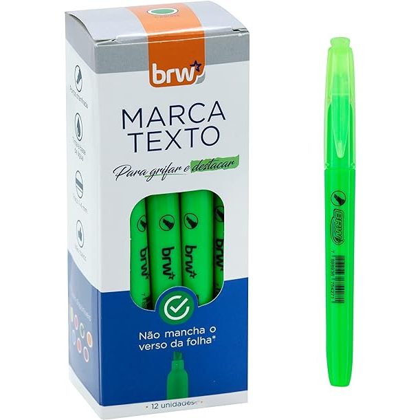 Caixa Caneta Marca Texto Fluorescente Verde Caixa com 12 Unidades, BRW | Shopee Brasil