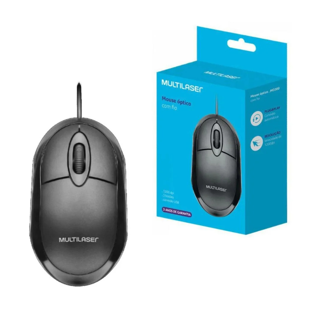 Mouse Com Fio Usb Gamer Notebook Computador PC 1200dpi M0300 Multilaser ...