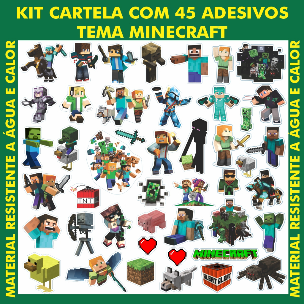 Kit Cartela de Adesivos Tema MINECRAFT c/ 45 Adesivos / Adesivos para ...