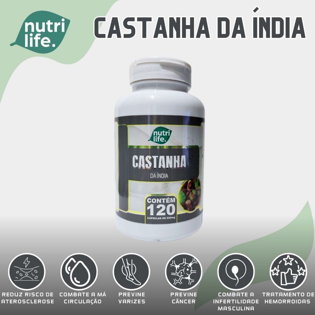 Cas-ta-nha da Índia 120 Caps de 500mg( Nutri Life) | Shopee Brasil