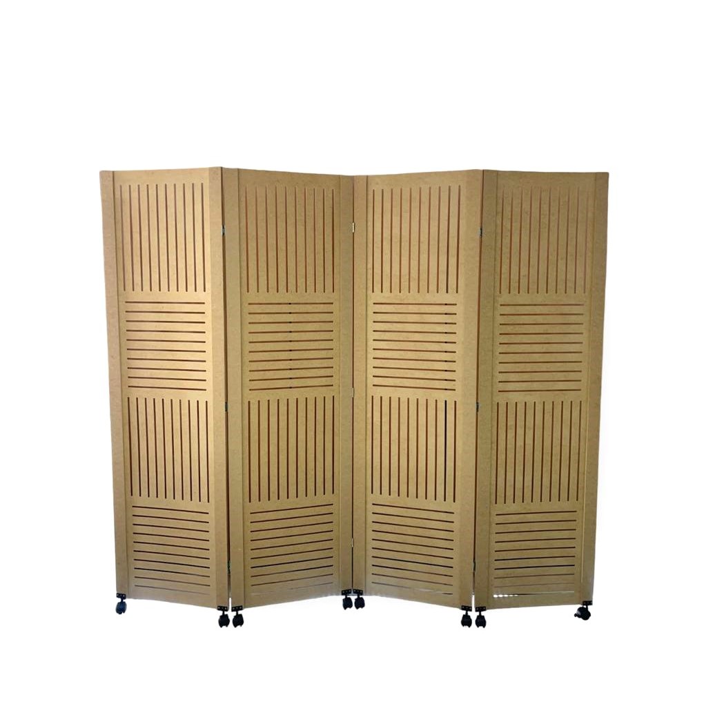 Biombo divisor madeira mdf ripado Com rodinhas 4 folhas 1.80 altura x 2 ...