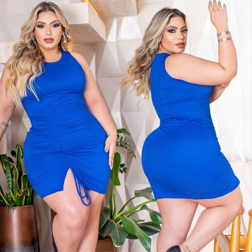 Vestido Plus Size Curto Tubinho Curve Franzido Alcinha Moda Gringa Com ...