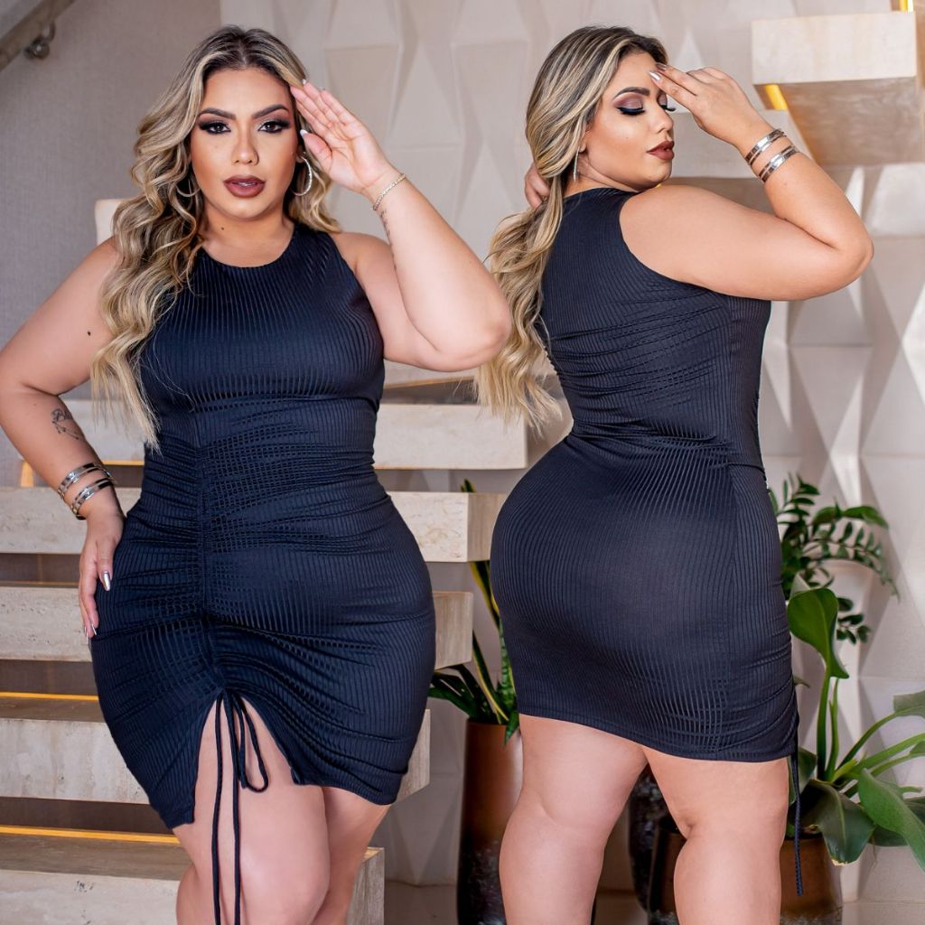 Vestido Plus Size Curto Tubinho Curve Franzido Alcinha Moda Gringa Com ...