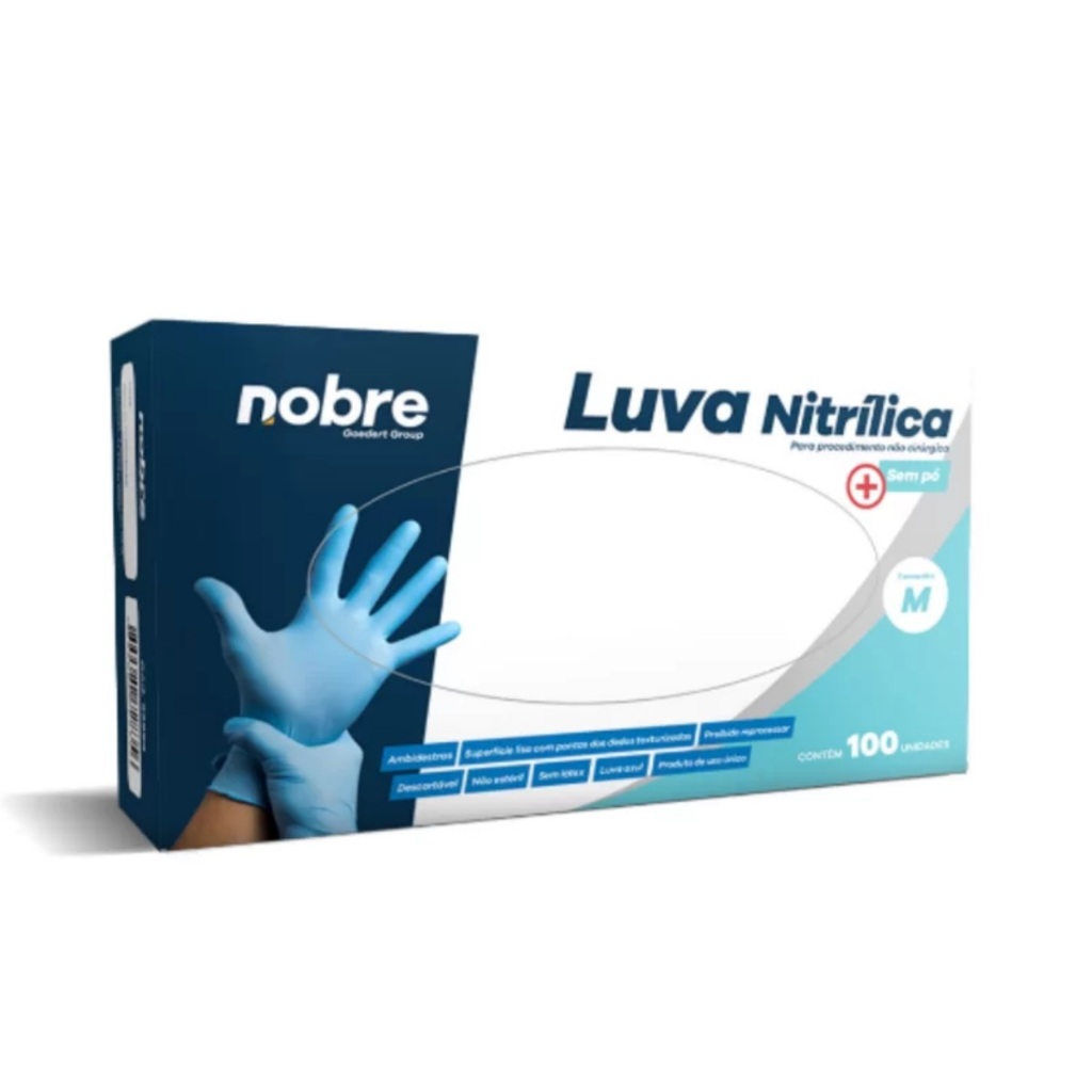 Luva Nitrilica sem pó caixa C/100 unidades M azul Nobre | Shopee Brasil