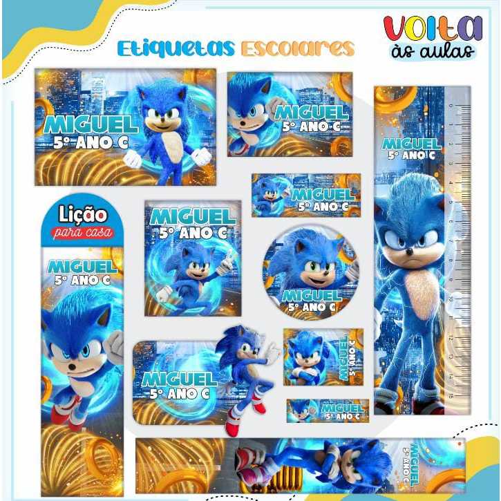 Etiqueta Escolar Personalizada Sonic Adesivo Fazemos Qualquer tema ...