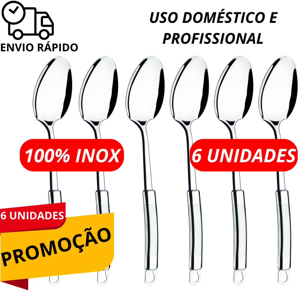 Jogo Kit 6 Colheres culinárias Grandes 30cm Para servir Arroz carne ...