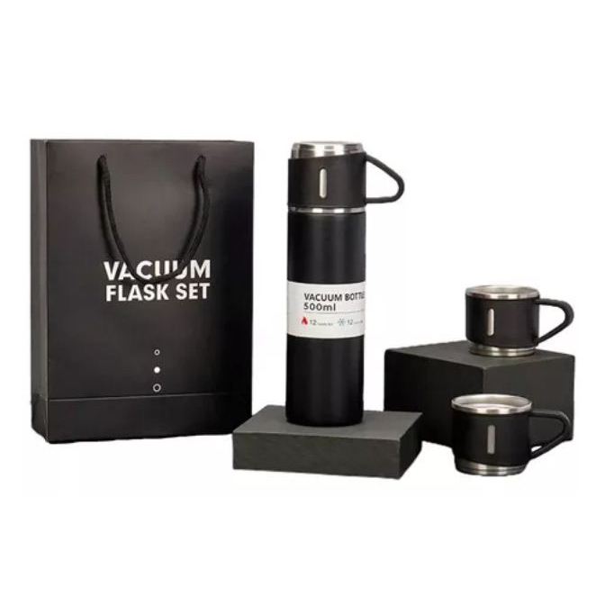 Kit Garrafa térmica inox Vacuum Flask Set - Garrafa + 3 Xicaras bebidas ...