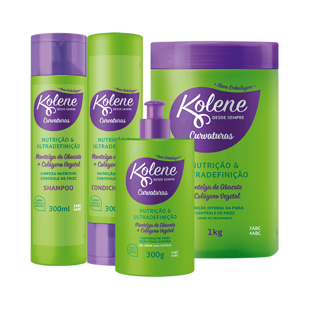 Kit Kolene curvaturas Shampoo 300ml Condicionador 300ml gel Creme Para ...
