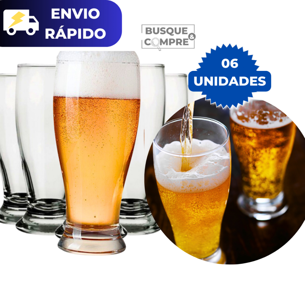 Kit de 6 Copos Tulipa 350ml de Vidro para Casa Conjunto Copo Grande ...