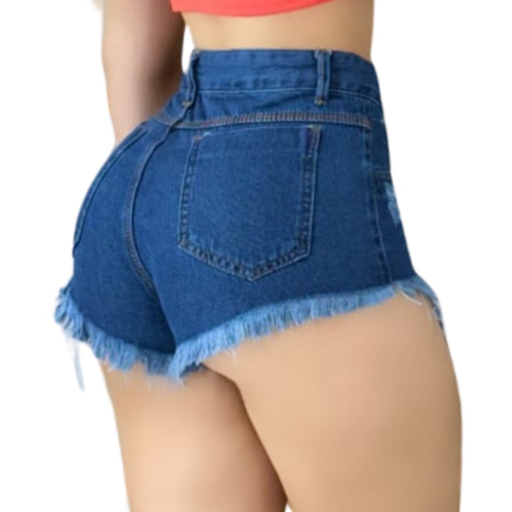Short Feminino Jeans Short Curto Jeans Feminino Jeans Luxo short desfiado nas pernas levanta o ...