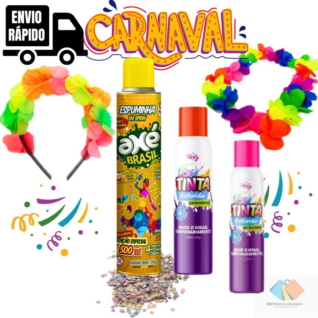 Kit Carnaval Tinta Spray Temporária para Cabelo My Party + Espuma Spray ...