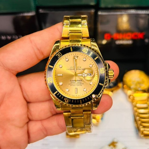 Relógio Rolex Submariner Masculino Dourado Banhado á Ouro 18K Luxo ...