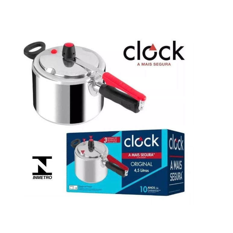Panela De Pressão Clock Alumínio Polido Original 4,5 Litros com nota ...