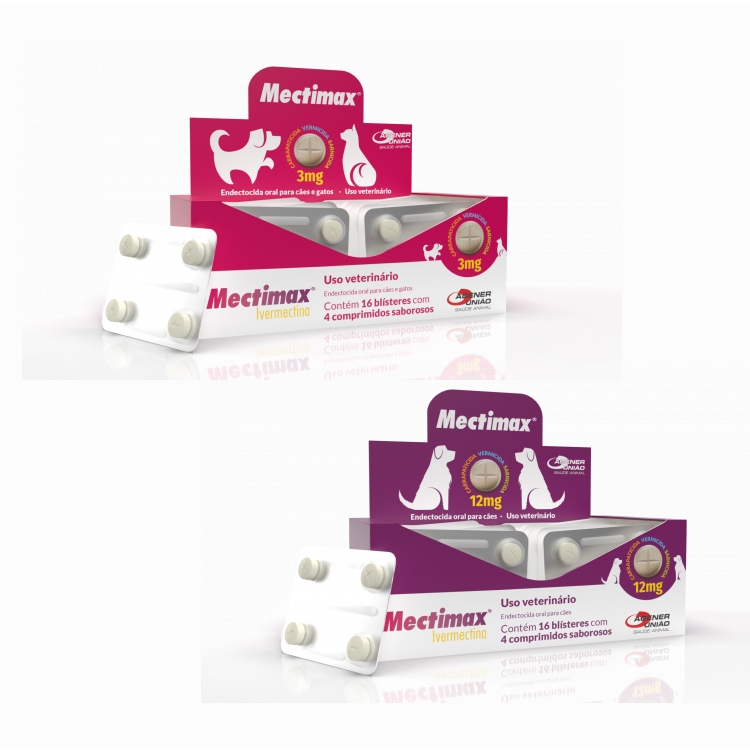 Mectimax 3Mg e 12Mg - 4 Comprimidos Antiparasitário P/ Cães E Gatos ...