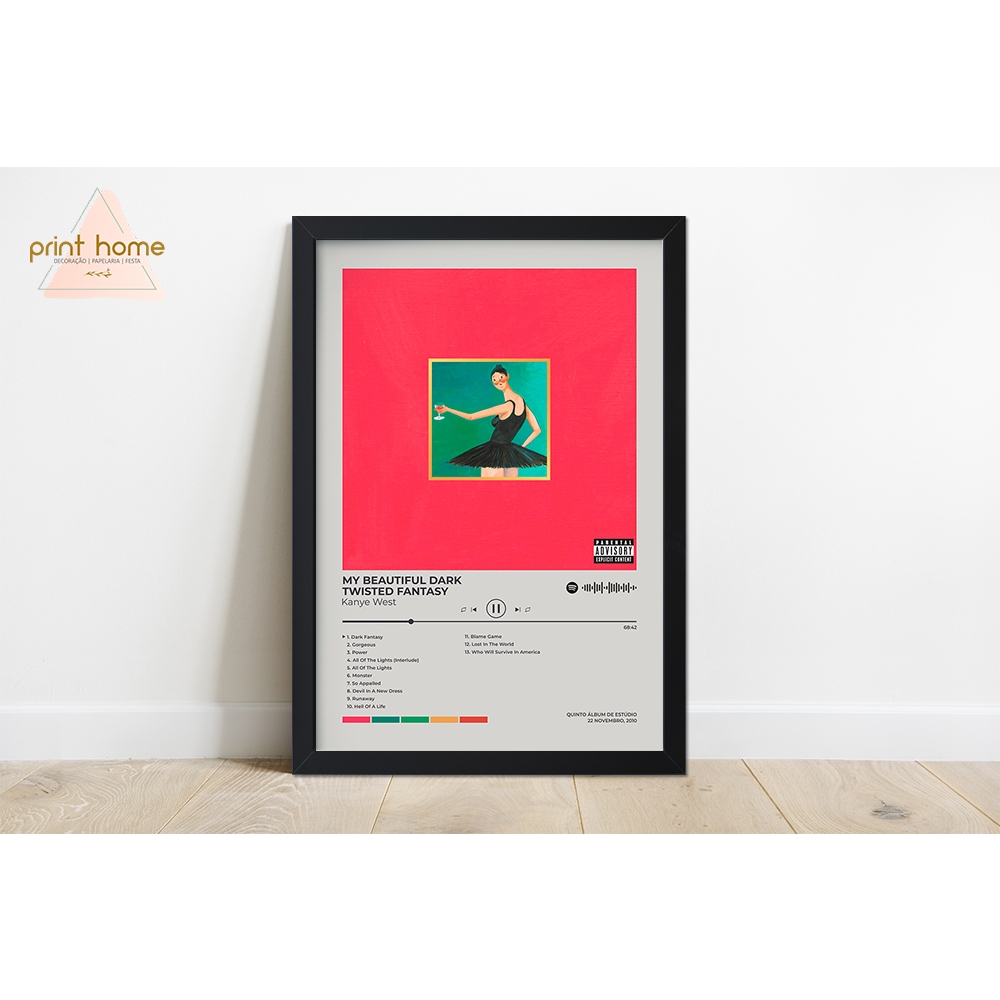 Quadro Moldura Spotify Kanye West My Beautiful Dark Twisted Fantasy ...