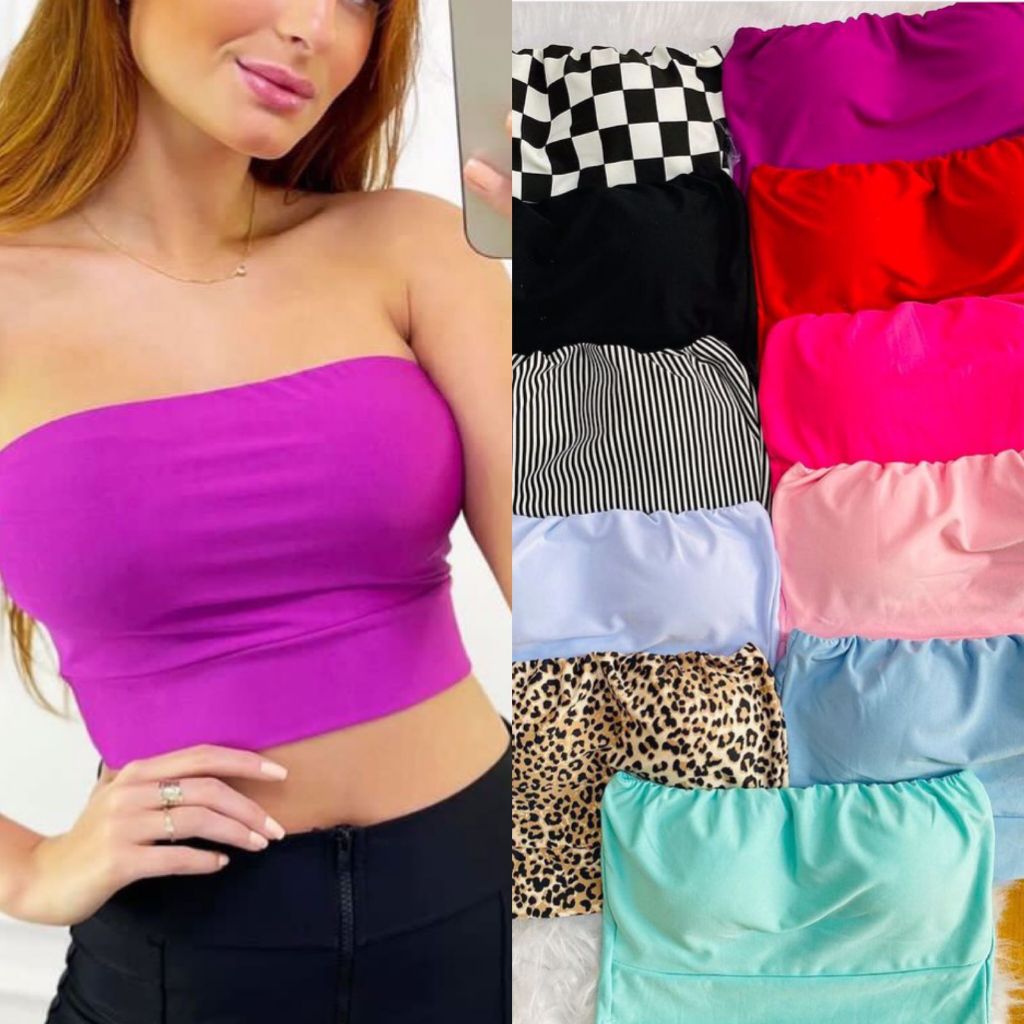 Cropped Faixa Top Reto Com Bojo Sutiã Basico | Shopee Brasil