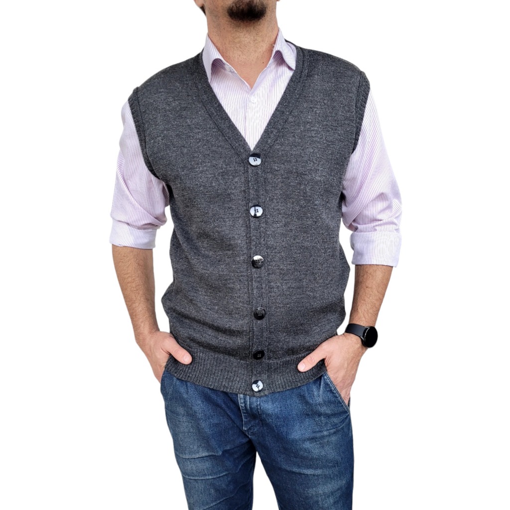 Colete com botão pullover sport fino casual - malha em lã social clt002 ...