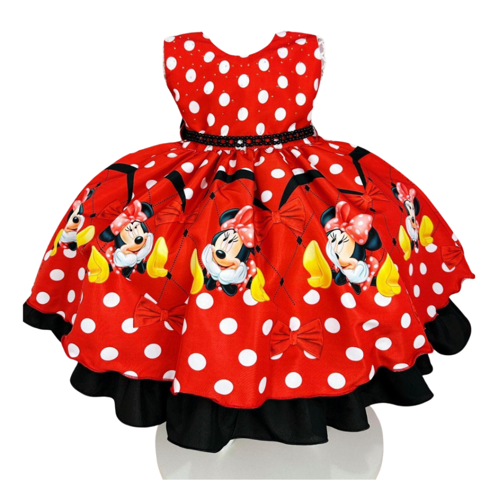 Vestido Infantil da Minnie minie miney Feliz Vermelho C/ Bolinhas Luxo ...
