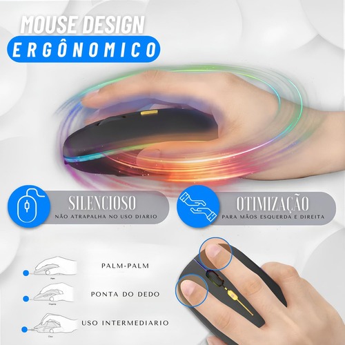 Mouse Sem Fio Bluetooth Recarregável Led Rgb 2,4GHz Ultra slim Wireless óptico Ergonômico ...